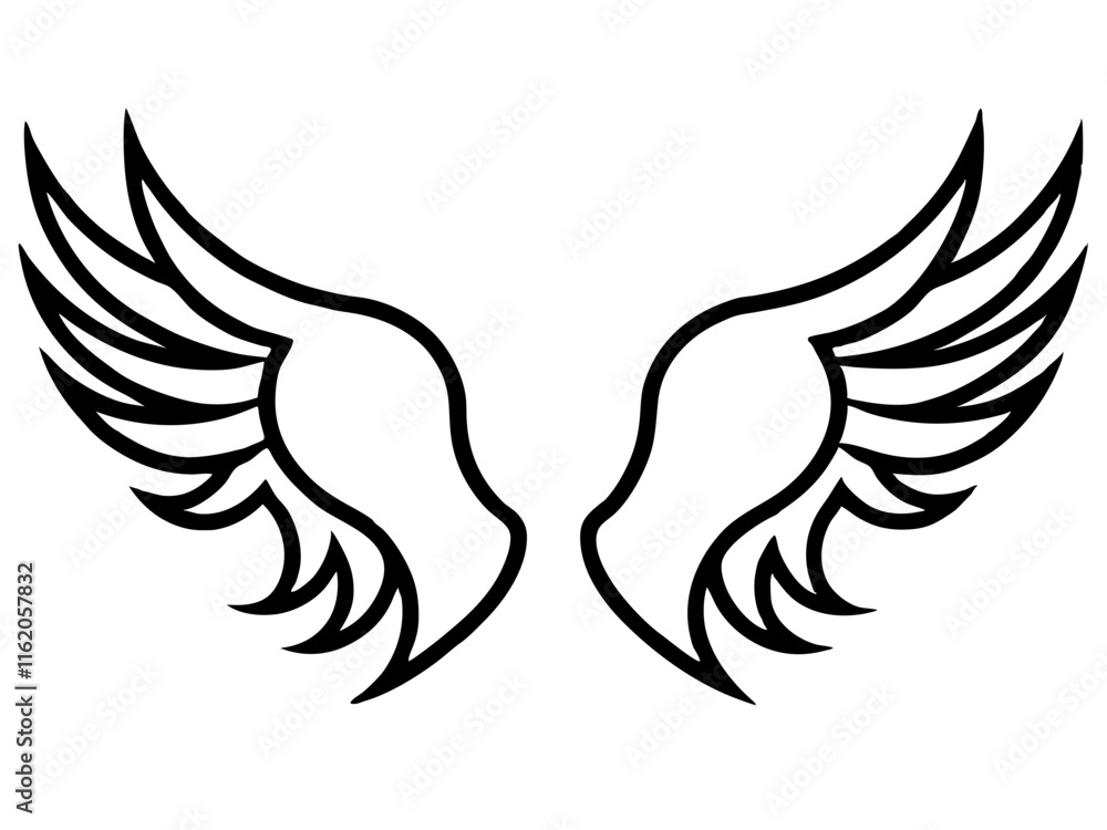 angel wings Line art vector, Simple Outline Design vector icon with ...