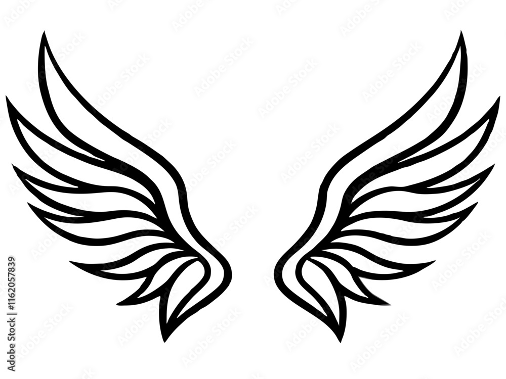 angel wings Line art vector, Simple Outline Design vector icon with ...