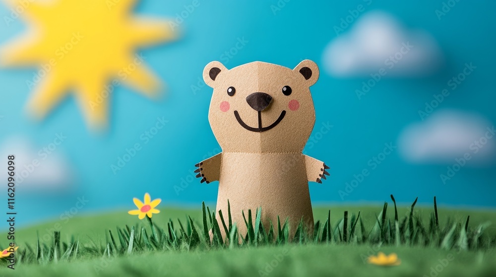 Kids making simple pop-up cards for Groundhog Day with 3D groundhog ...