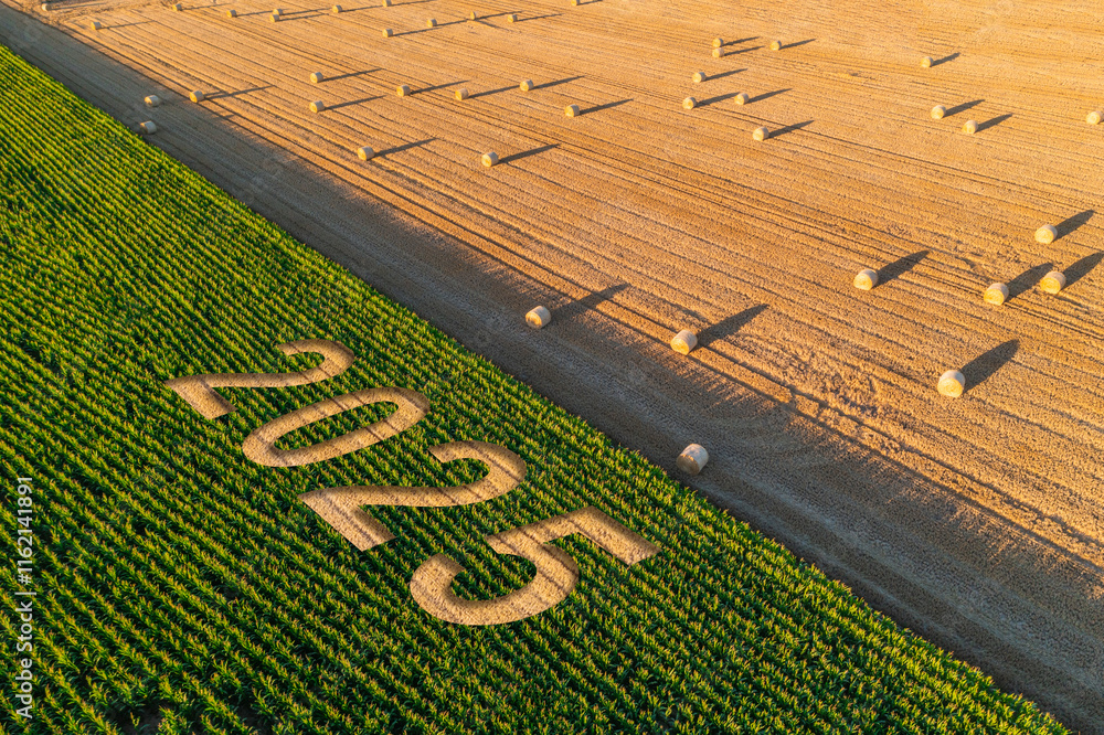 2025 new year ecology concept. 2025 text in farmed field for ...