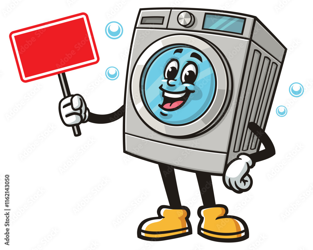 Washing Machine with blank sign board, Cartoon Character Mascot ...