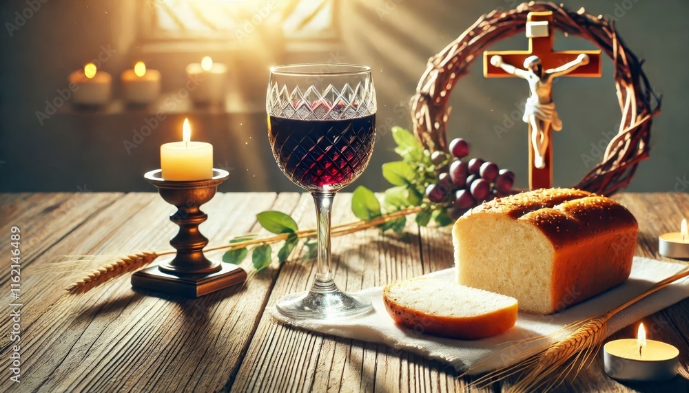 Bread and Red Wine in Glass - Communion - The Lord's Supper and Holy ...