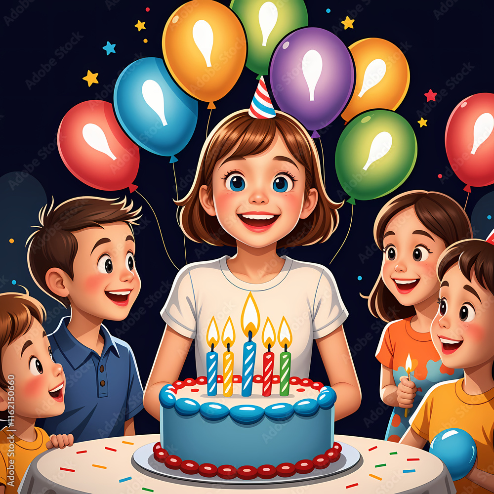 happy birthday boy and girl with cake party style postal poster flyer ...