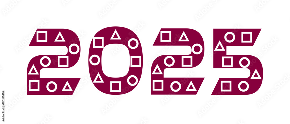 Minimal Geometric 2025 Numbers template design isolated transparent ...