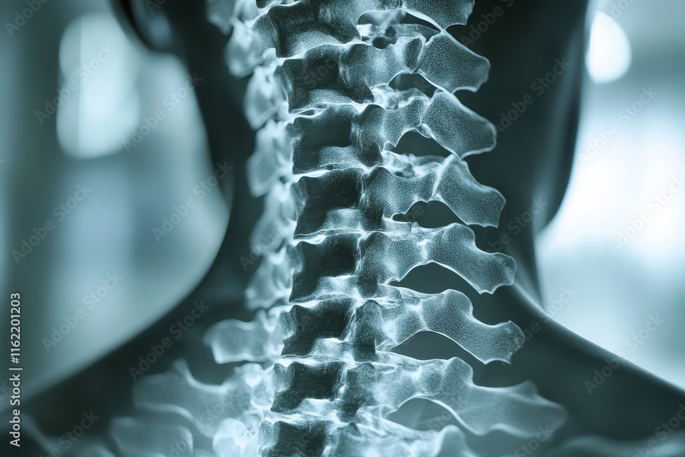 The image presents a close-up of a human spinal column, highlighting ...