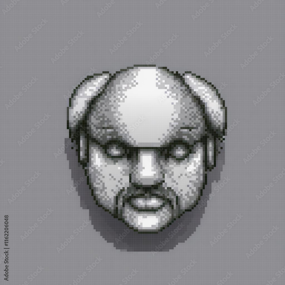 Pixel art portrait of a mans face in monochrome. Stock Vector | Adobe Stock