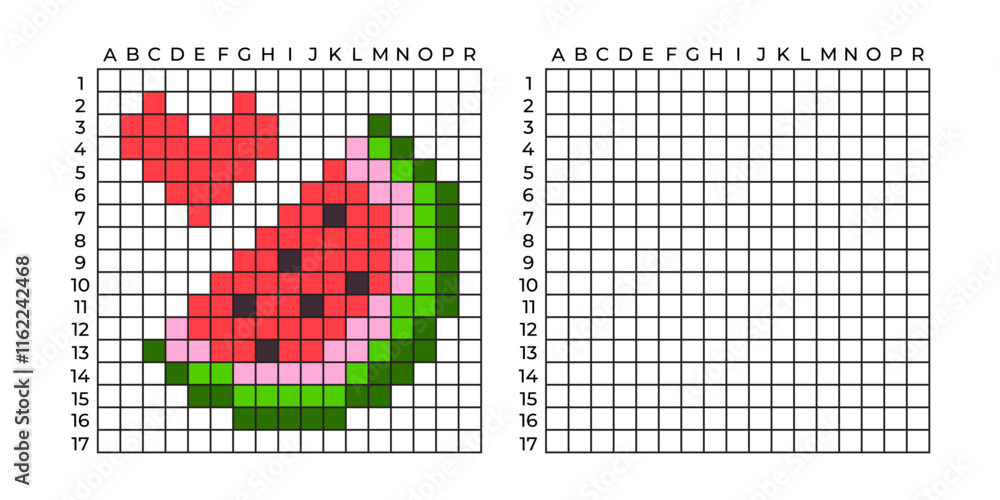 Copy Educational game for children. Pixel art watermelon. Coloring by ...