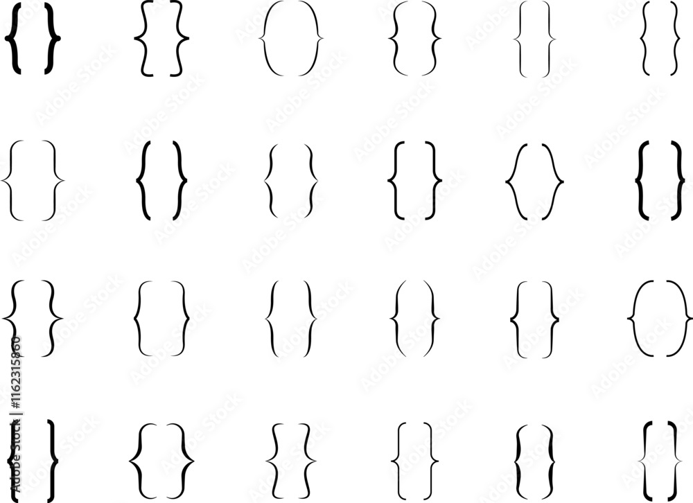 Curly braces, double symmetric brackets. Vector Typography symbols pair ...
