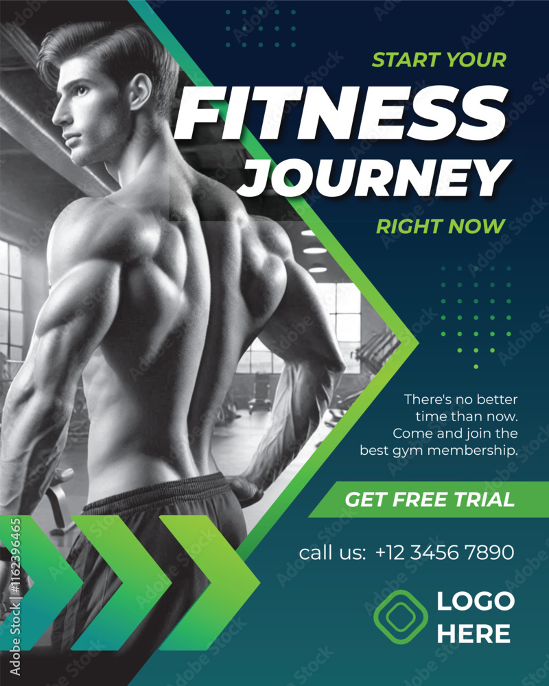 Gym Membership Invitation Poster Flyer Template Green Navy Sporty ...