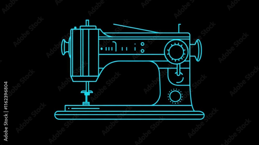 106.Outline icon of a sewing machine, with smooth, continuous lines and ...