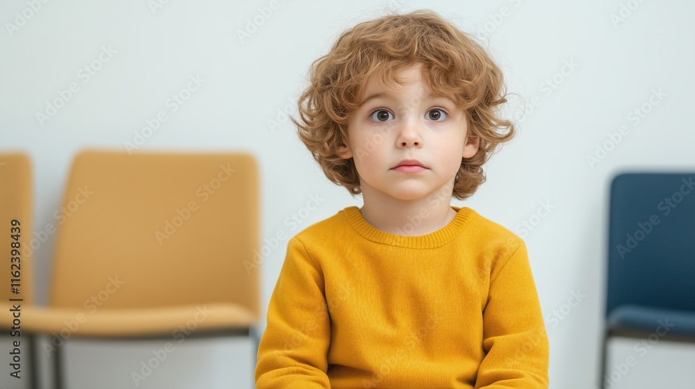 Young Child in Urgent Care Waiting Room with Expression of Curiosity ...