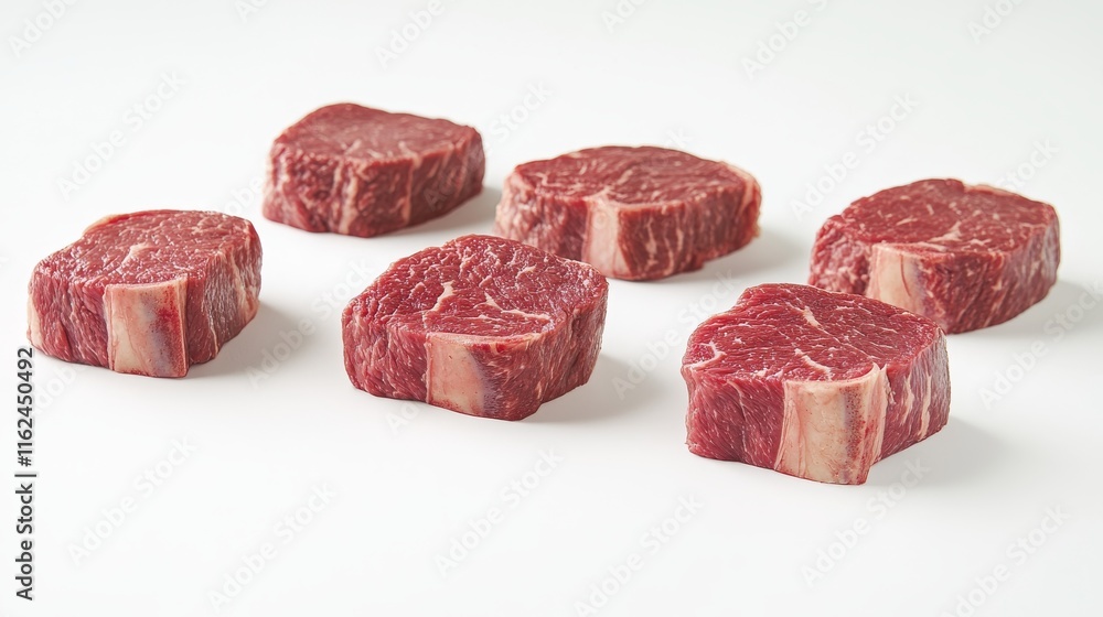 Gourmet beef cuts display, chargrilled steak portions, perfectly cooked ...