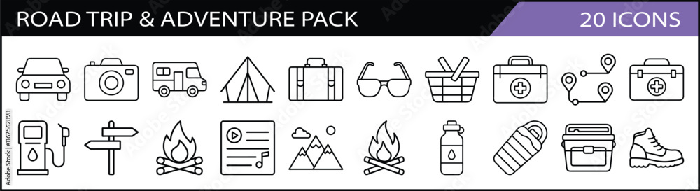 Road Trip and Adventure Icon Pack - A set of 20 minimalist line icons ...