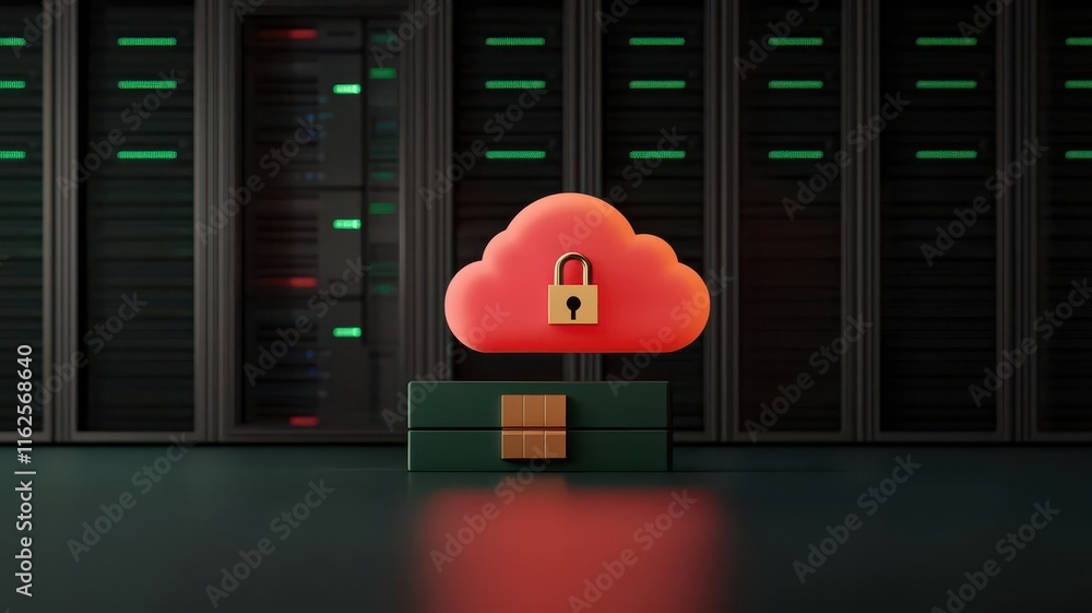 cloud storage concept. A futuristic cloud server room glowing with secure locks and recovery ...