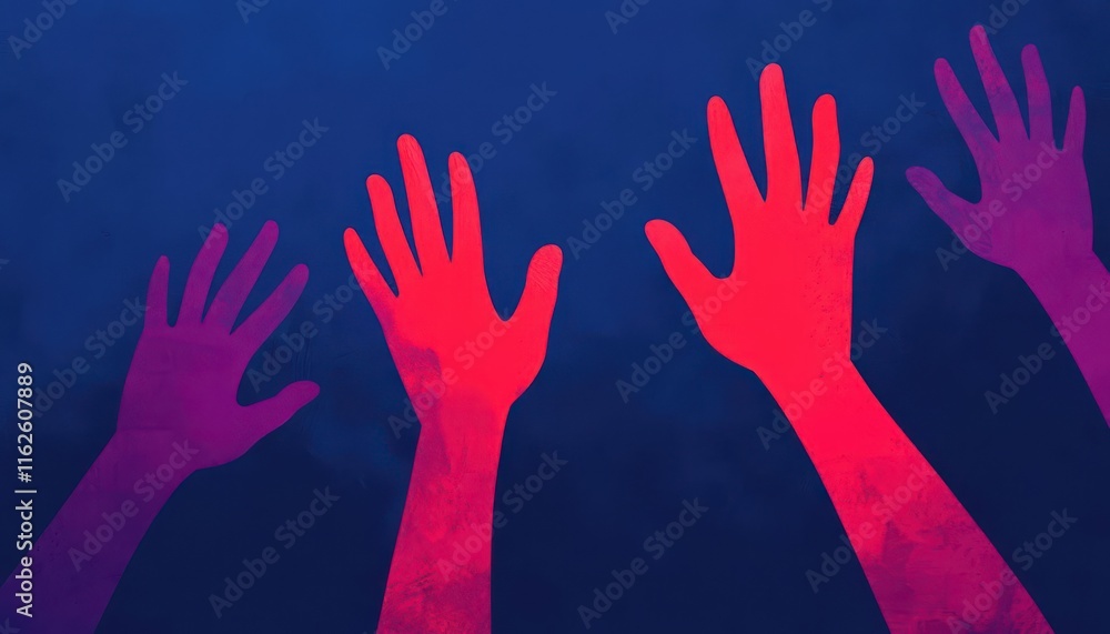 social pressure relief. An artistic visualization of glowing hands ...