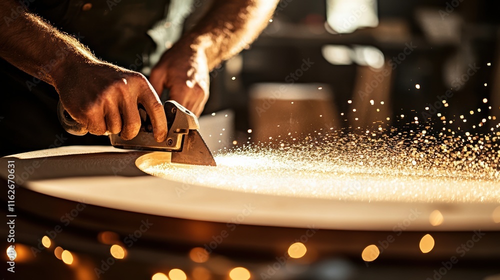 Craftsman expertly shaping wood with precision tools, creating ...