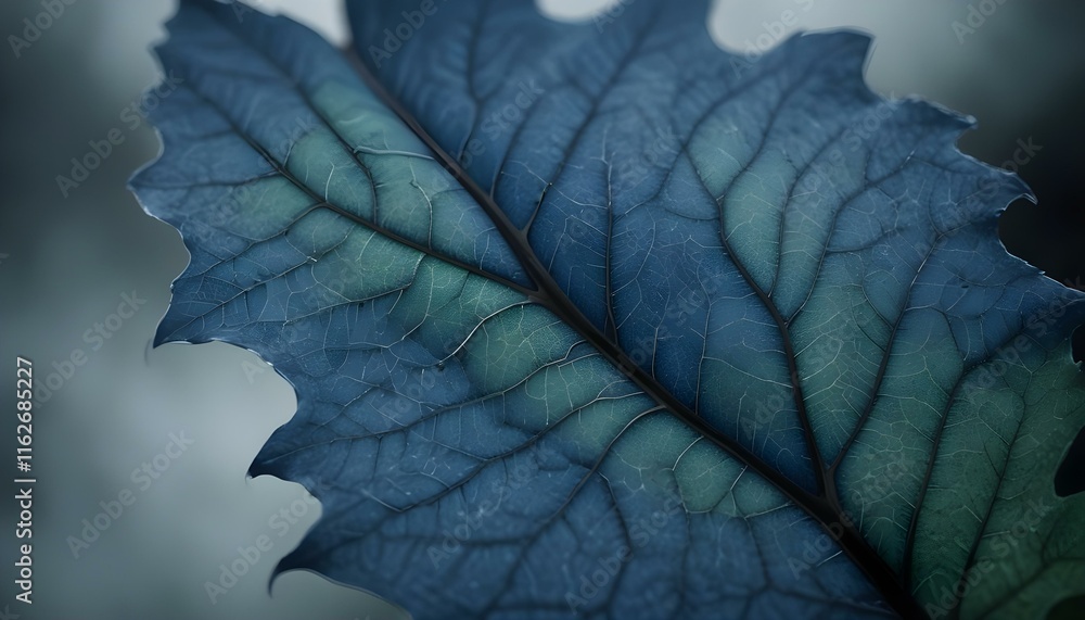 Primer plano de una hoja azul con venas verdes, que muestra los ...