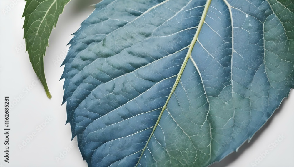 Primer plano de una hoja azul con venas verdes, que muestra los ...