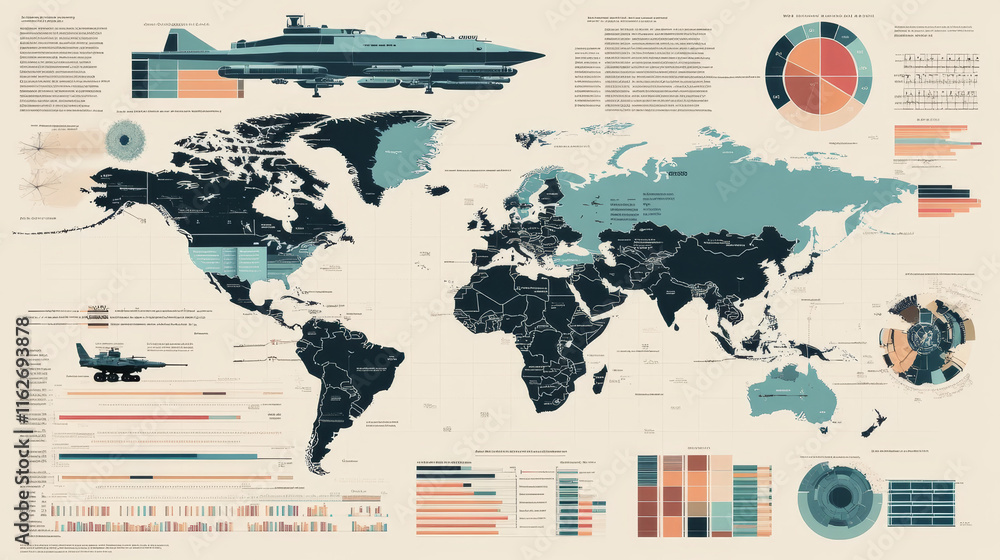 Military and army forces infographics with graph and pie chart of air ...