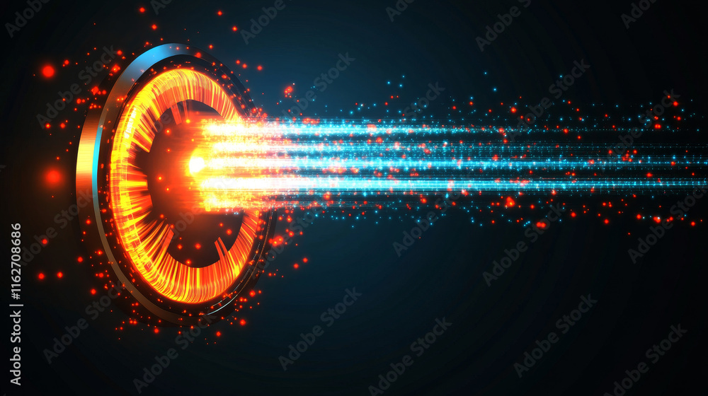 Futuristic Internet Speed Meter Dial With Neon Gauge And Arrow Web Connection Network Or