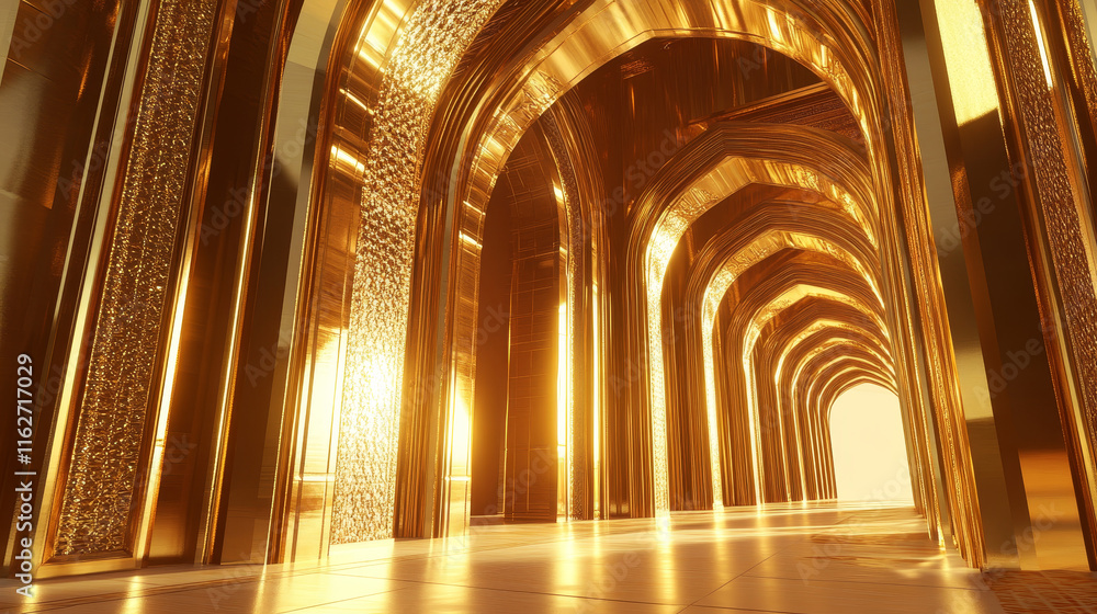 3d golden arches of vector realistic gold metal rods. Isolated arches ...