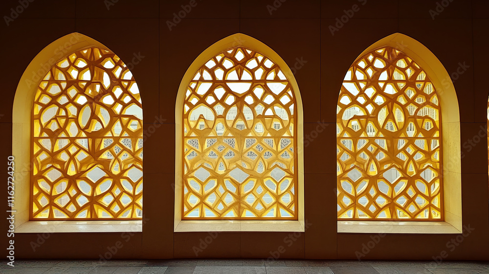 Stock-Illustration „Arabian mosque window and gate patterns, golden ...
