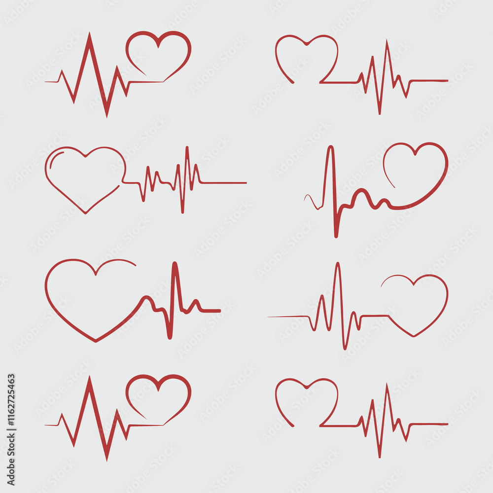 Heart and Pulse Line Symbols Representing Cardiology and Love Concepts ...