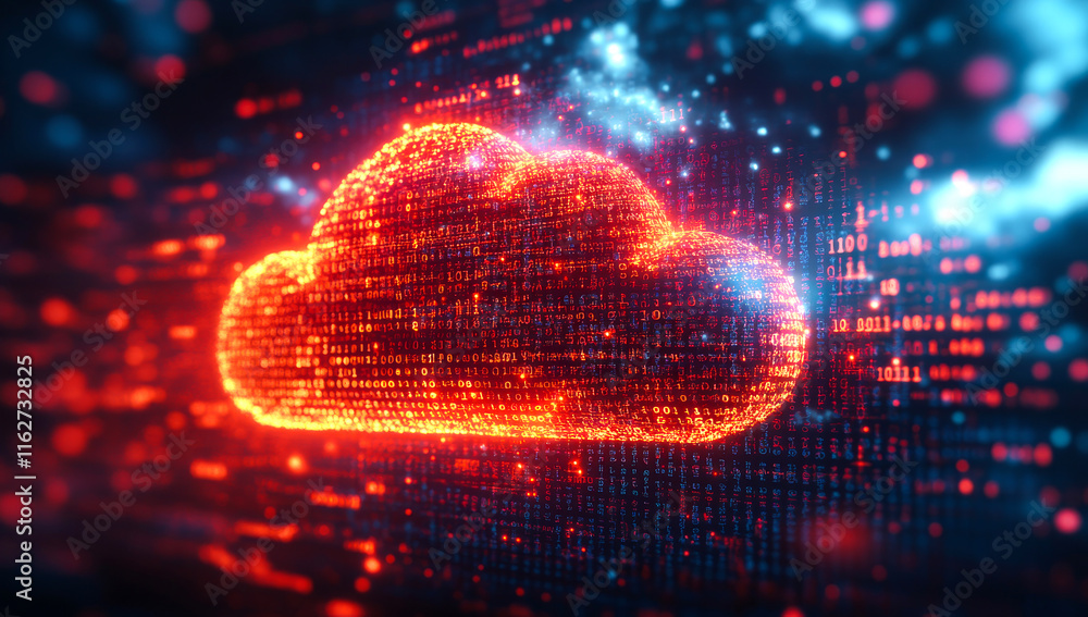 A cloud of data is displayed in a bright red color. Concept of ...