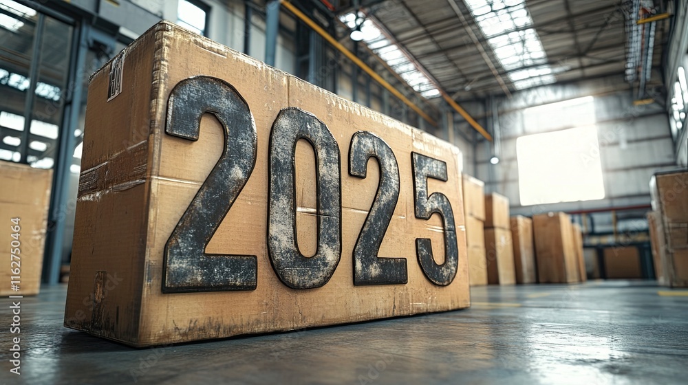 Cardboard boxes spelling out "2025" in a warehouse setting. - Stock ...