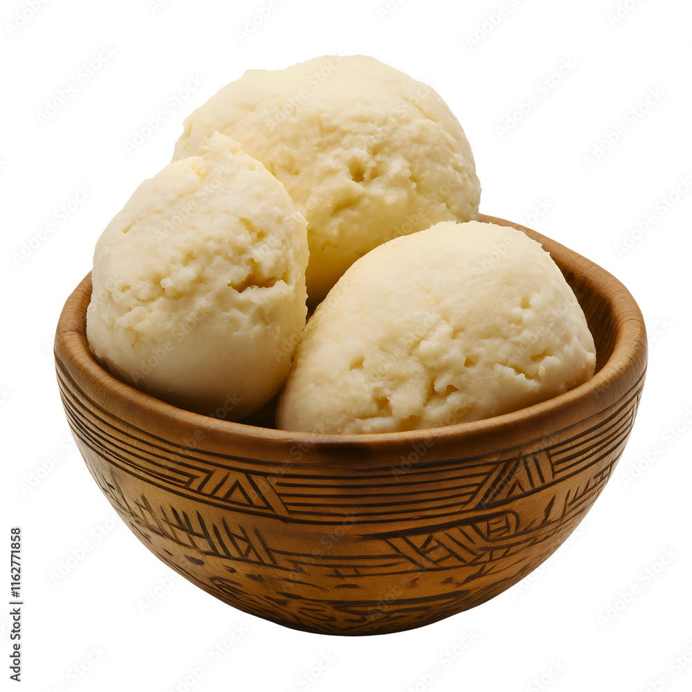 Traditional African fufu with palm oil stew, homemade Nigerian pounded ...