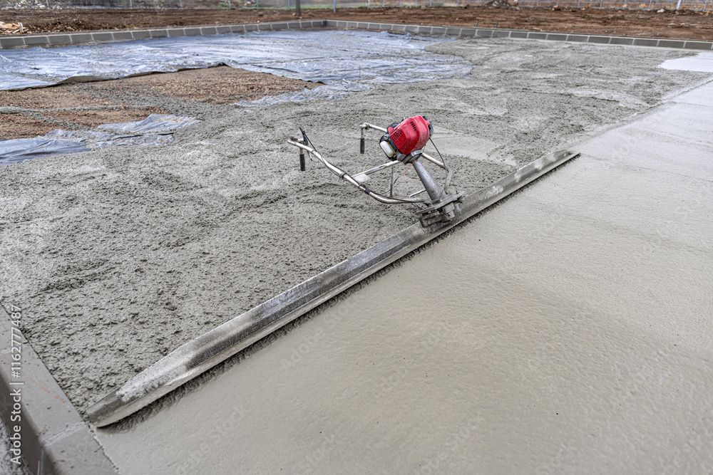 Power screed smoothing fresh concrete surface Stock Photo | Adobe Stock