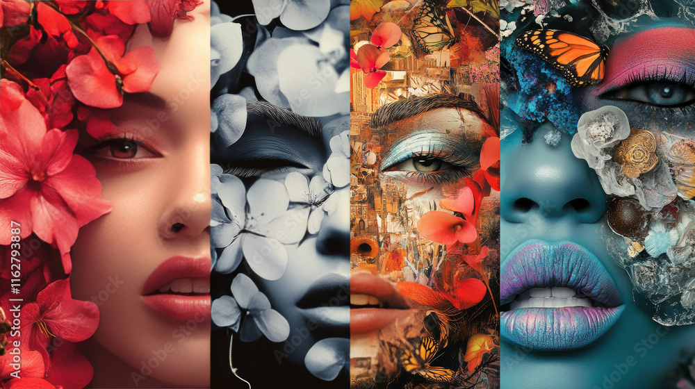 Enhancing Collage Art with Digital Tools and 3D Modeling. Stock ...