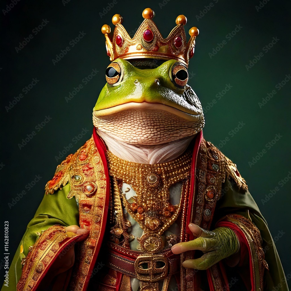 funny frog dressed as a king with robs and crown meme poster ai ...