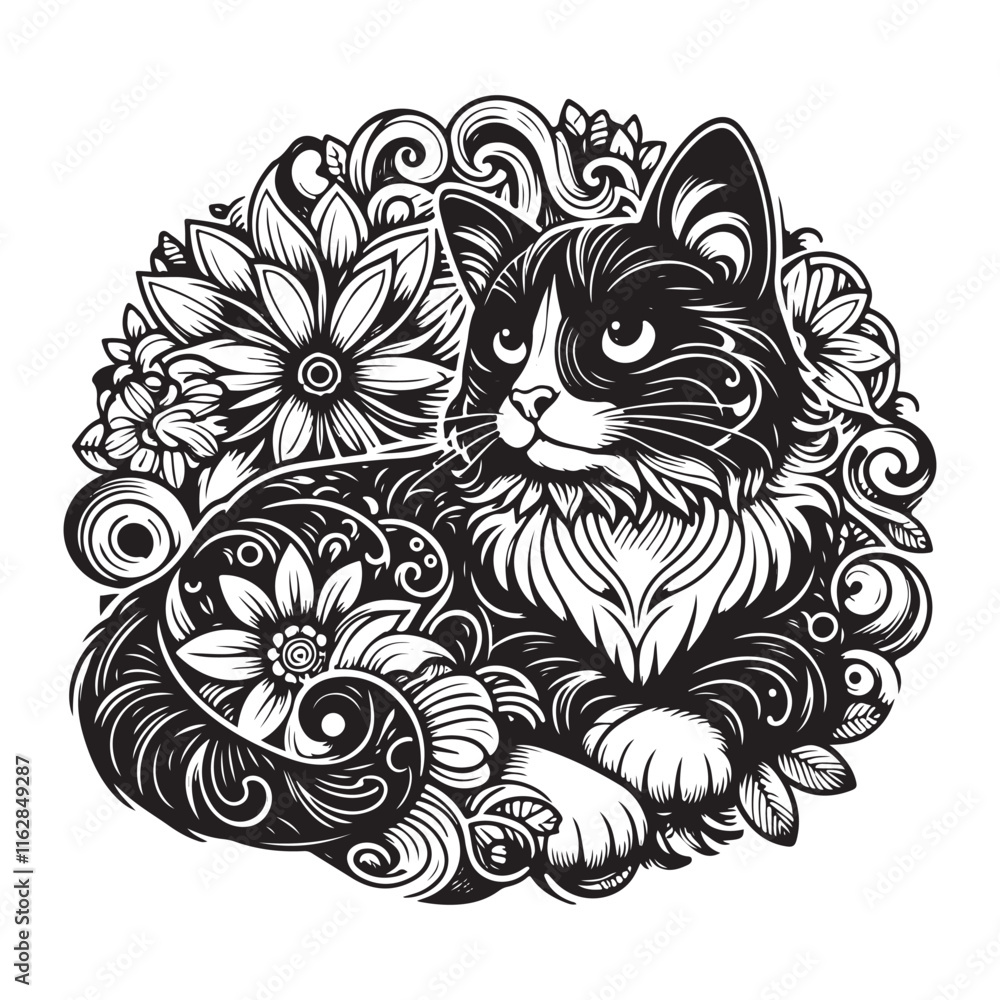 Cat drawing vector printable illustration line art design for fun and ...