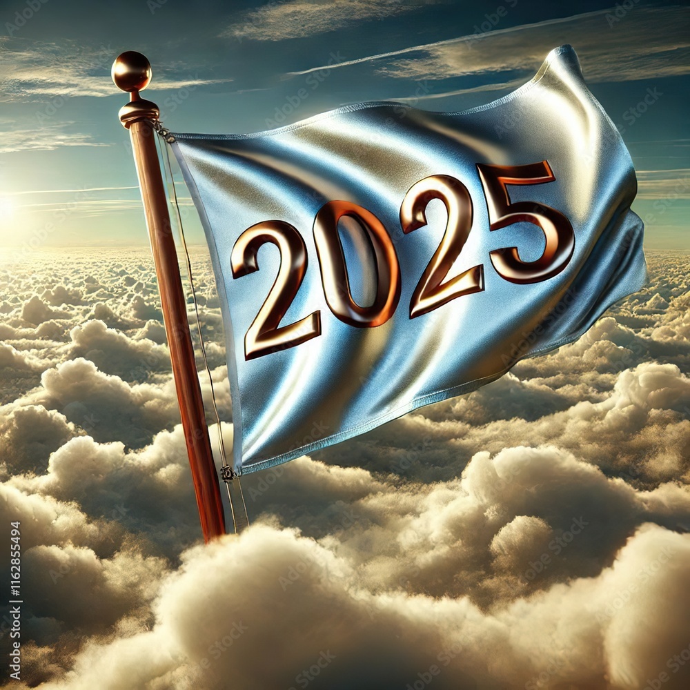 Majestic 2025 Flag Over a Sea of Clouds at Sunrise Reflective Metallic ...