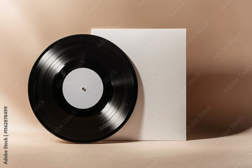 Blank vinyl classic record with white empty cover music mockup, against ...