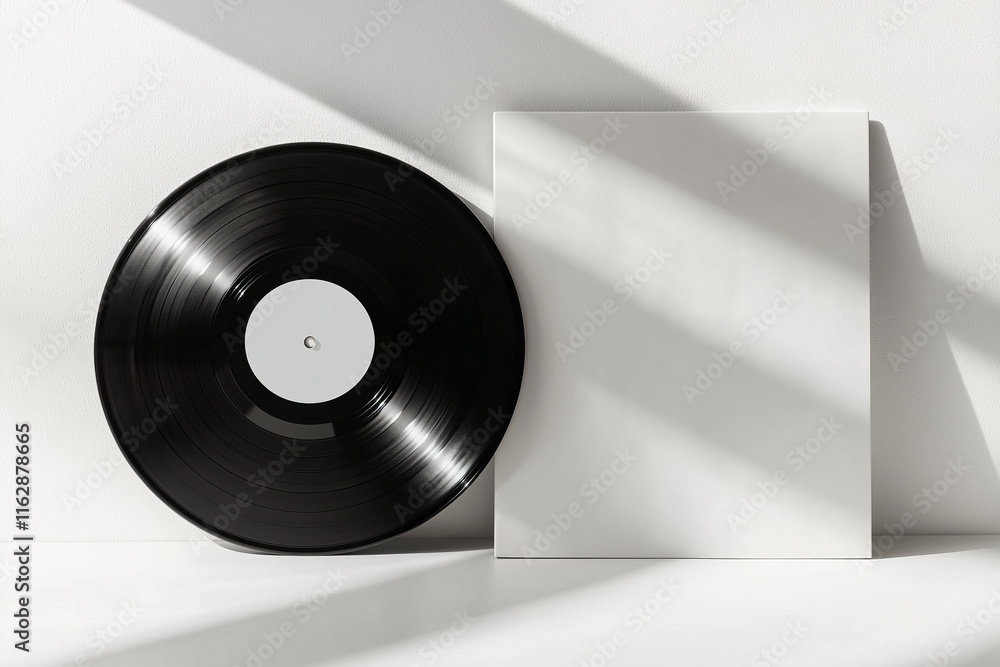 Blank vinyl classic record with white empty cover music mockup, against ...