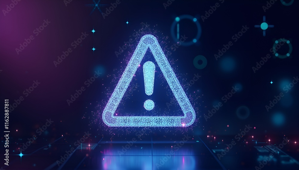 Warning exclamation mark icon in digital hologram style Stock ...