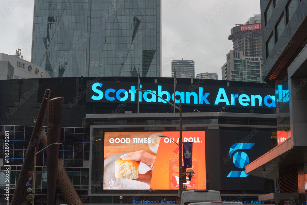 digital advertising and sign outside Scotiabank Arena seen from Maple ...