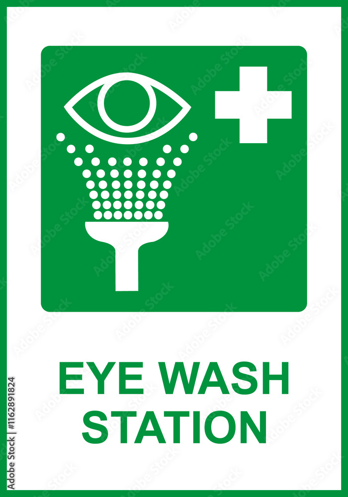 Green sign eye wash station. Designation places where equipment for ...