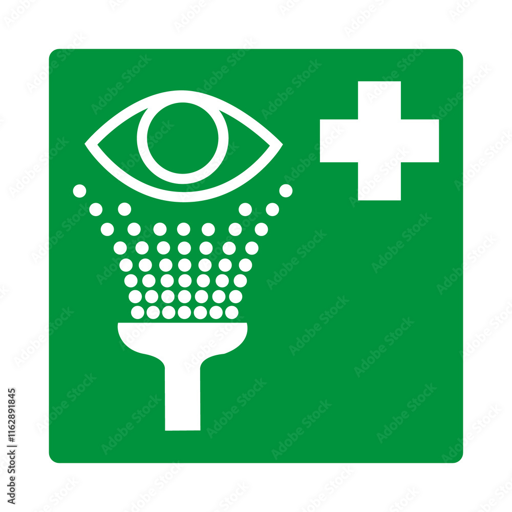 Green sign eye wash station. Designation places where equipment for ...