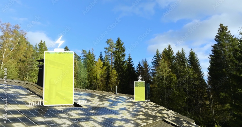 Charging battery graphic icons with electric photon 3D visualization on ...