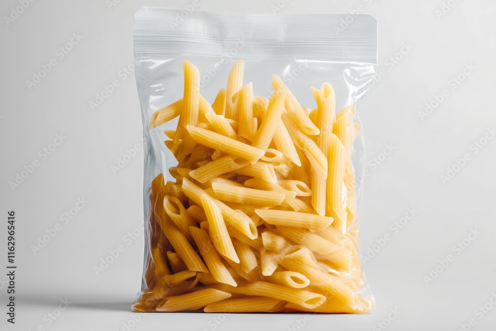 Transparent plastic pasta bag isolated on white background. Packaging ...