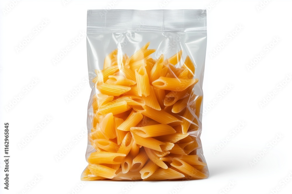 Transparent plastic pasta bag isolated on white background. Packaging ...