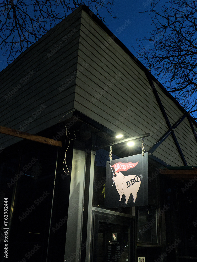 Brooklyn BBQ sign on famous barbecue restaurant building in downtown ...
