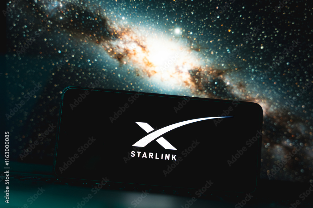 Starlink logo on screen. Starlink satellite internet Stock Photo ...