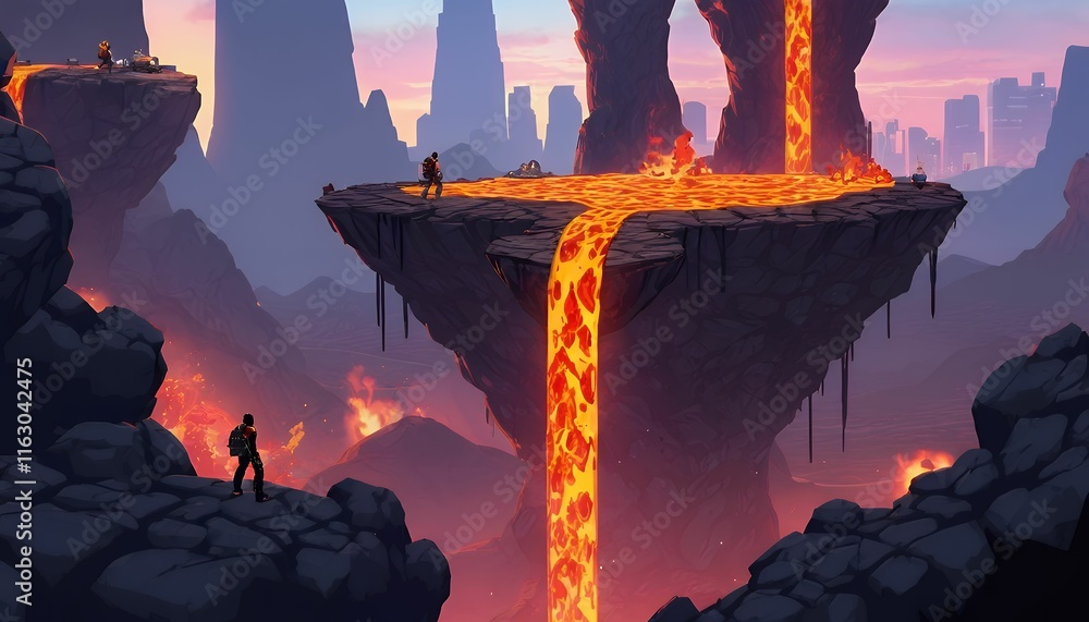 Lava Adventure A Dynamic 2d Platformer Level Featuring A Flat Terrain With Flowing Lava And