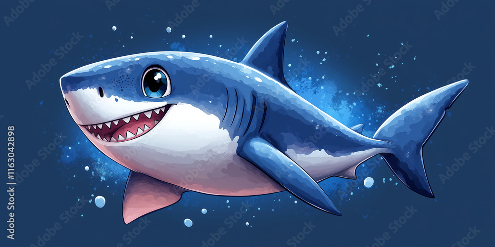Cartoon shark swimming in blue water Stock Illustration | Adobe Stock