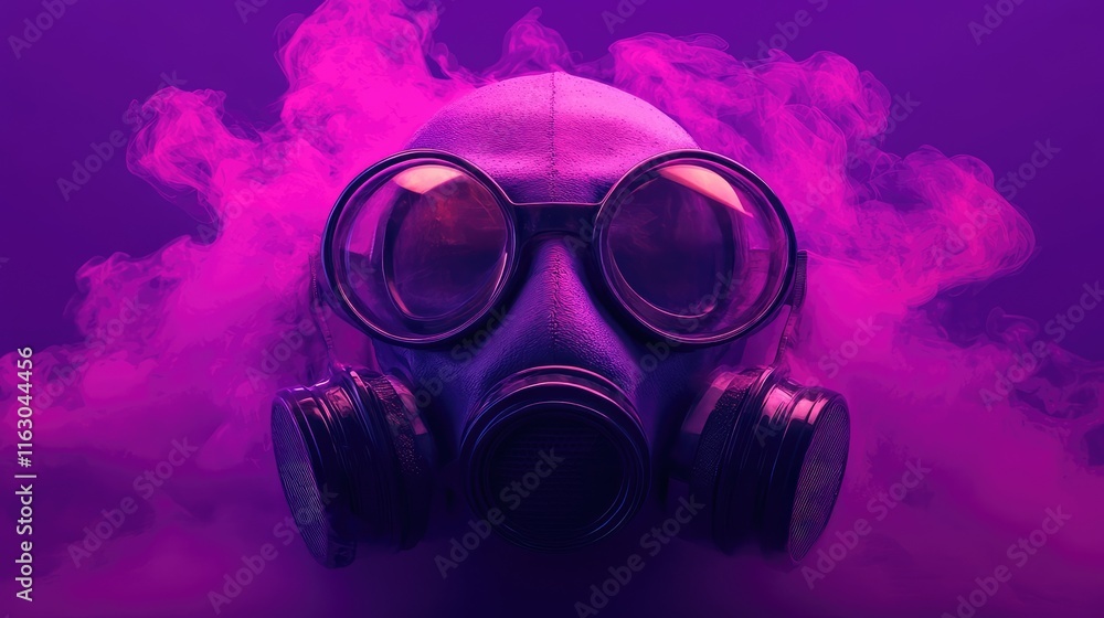 Vibrant Pink Gas Mask with Oversized Glasses and Smoke on Purple ...