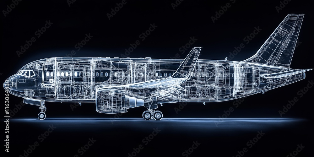Detailed 3D wireframe model of a commercial airplane showcasing ...